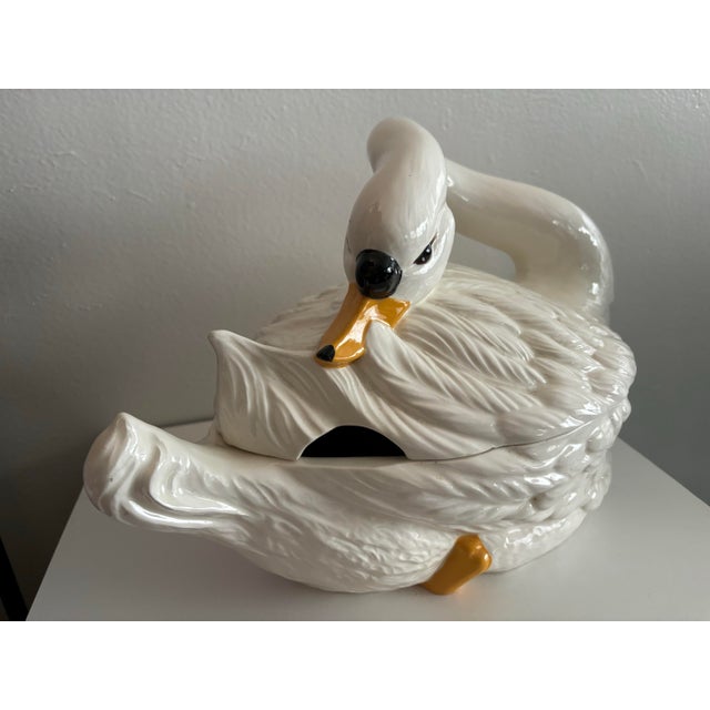 1990s Large Cream Painted Ceramic Covered Swan Tureen | Chairish