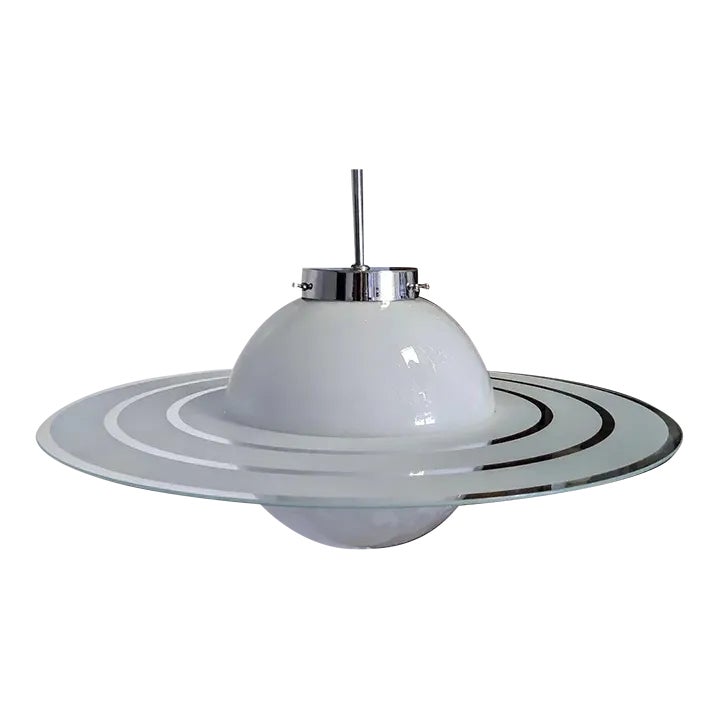 Vintage Art Deco Saturn Light Nickel Brass Hanging Light Milk Glass ...