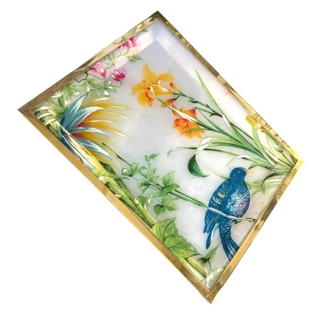 1970's Italian Lucite Brass Large Tray | Chairish