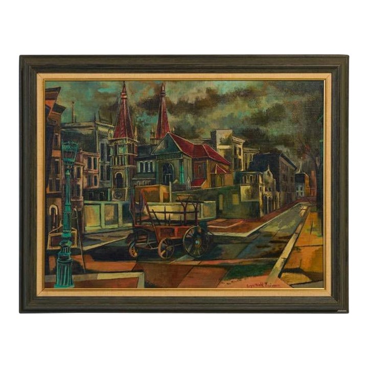 Vintage Joyce Treiman Original Oil Painting of Early Chicago Street ...