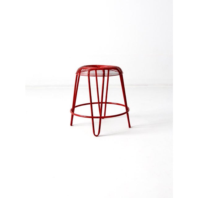 Mid-Century Red Hairpin Leg Metal Stool | Chairish