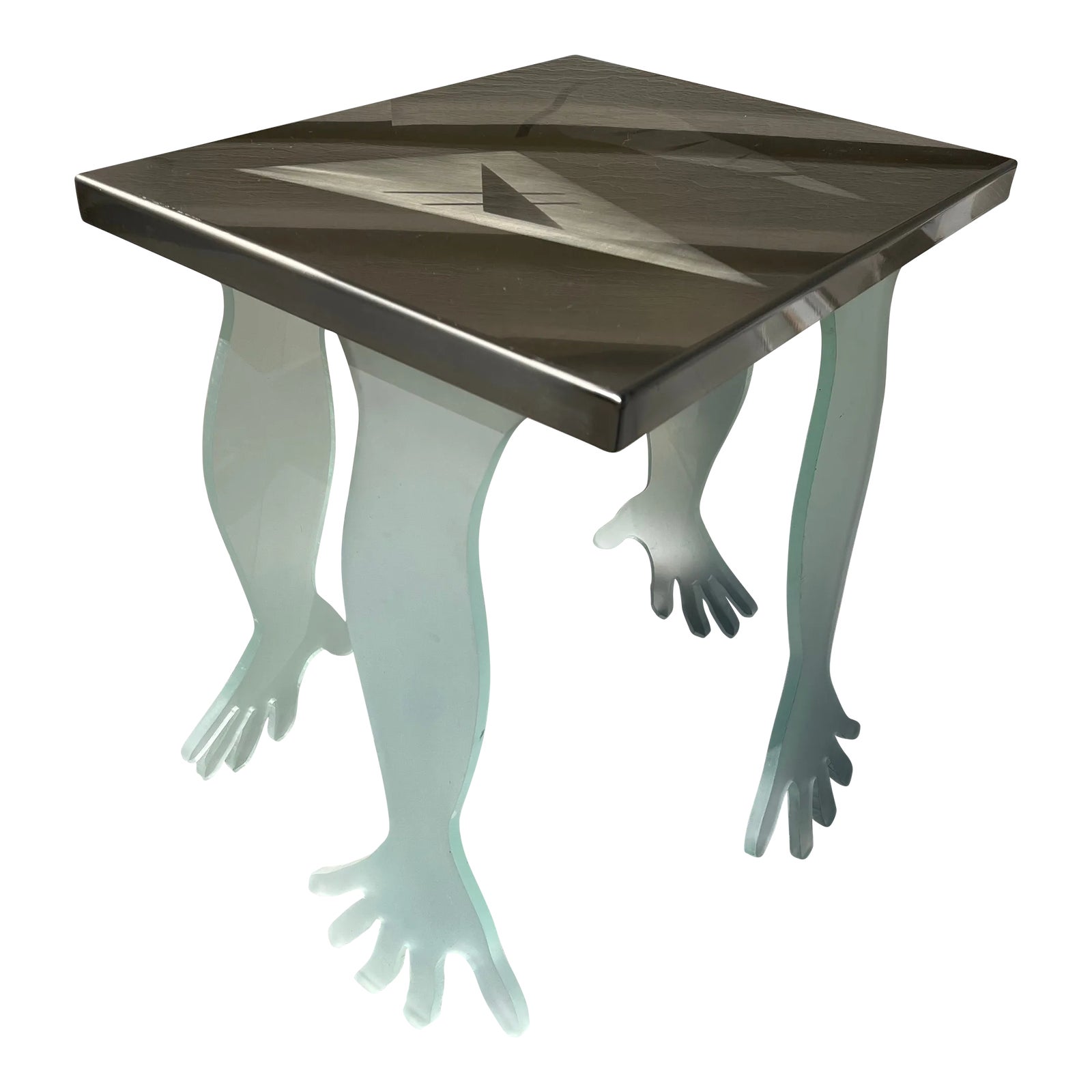 1980 Frosted Glass Hands Table | Chairish