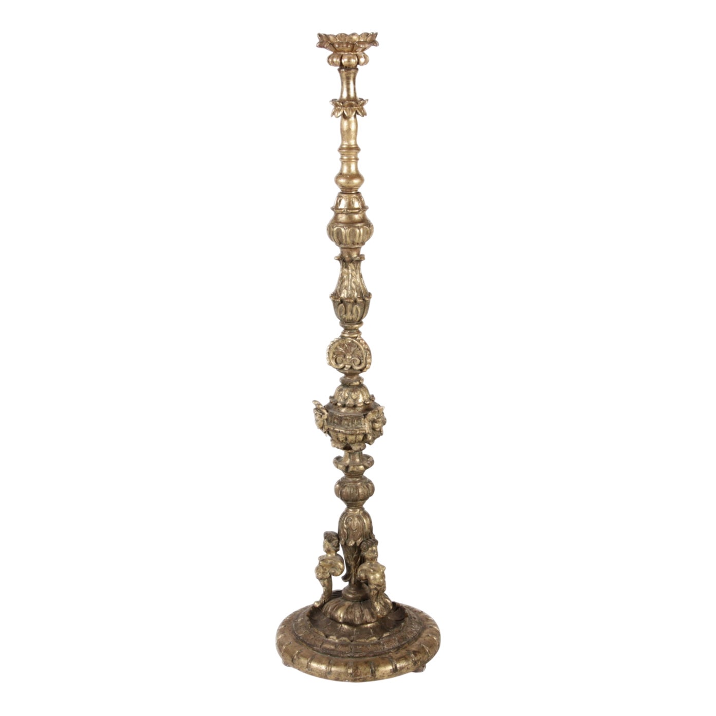 High Antique Gilded Wood Floor Chandelier, 1700s | Chairish