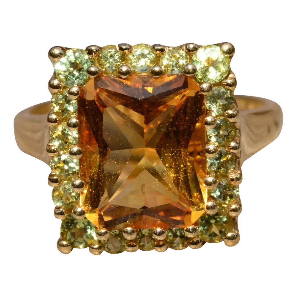 The Rainbow Boulevard: Elongated Radiant Cut Citrine and Diopside Ring ...
