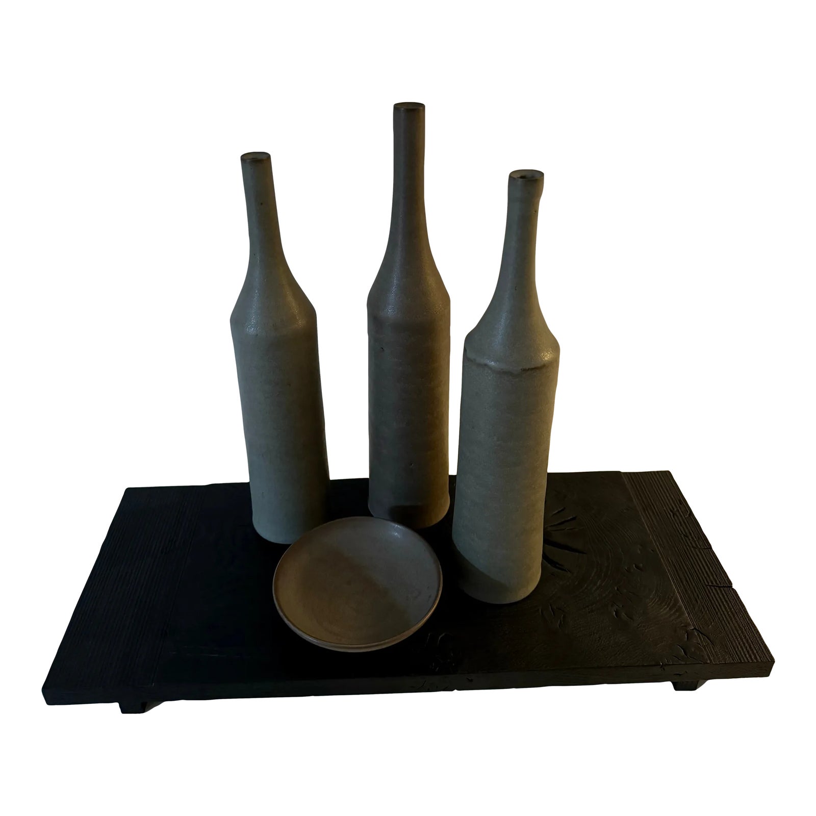 Three Contemporary Stoneware Bottles on Plinth by Jono Smart | Chairish