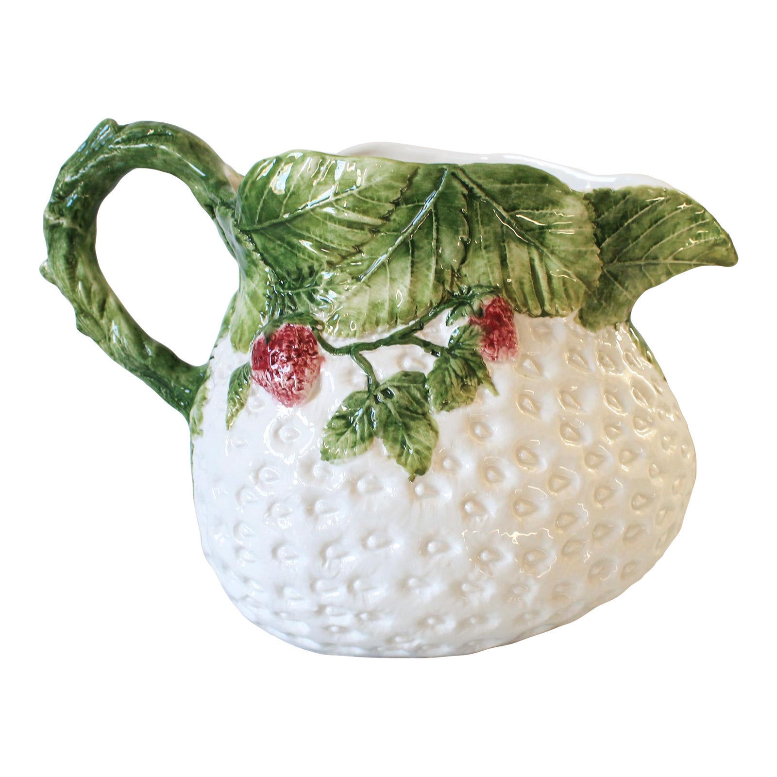 Vintage Italian Majolica Strawberry Pitcher | Chairish