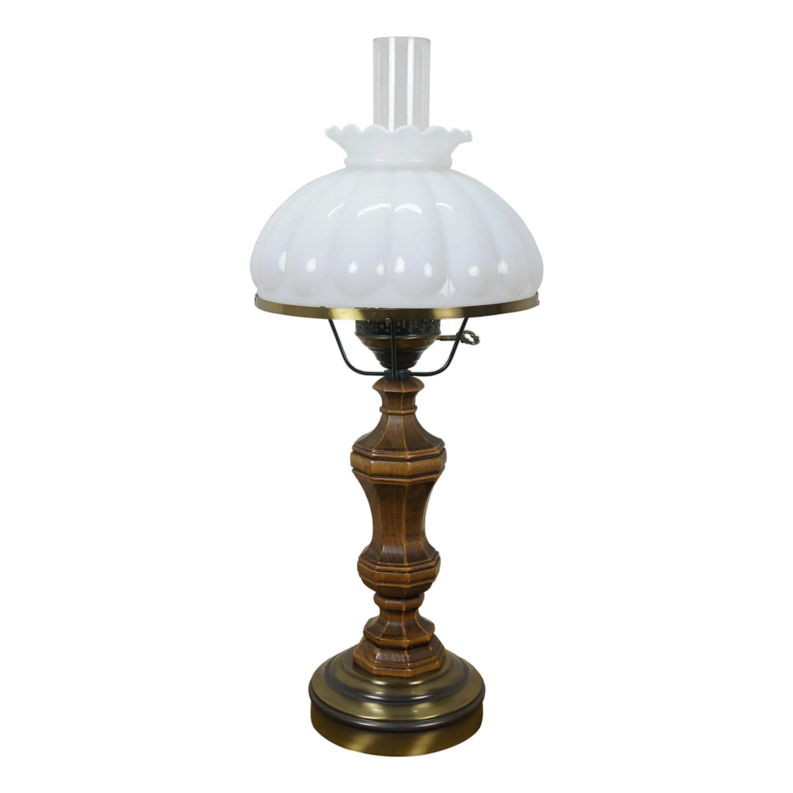 Vintage Pee Gee Milk Glass Shade Brass Wood Sinumbra Faux Oil Table ...