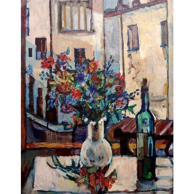 Robert Aaron Frame -Bottle of Wine & Flowers by the Window -Oil ...