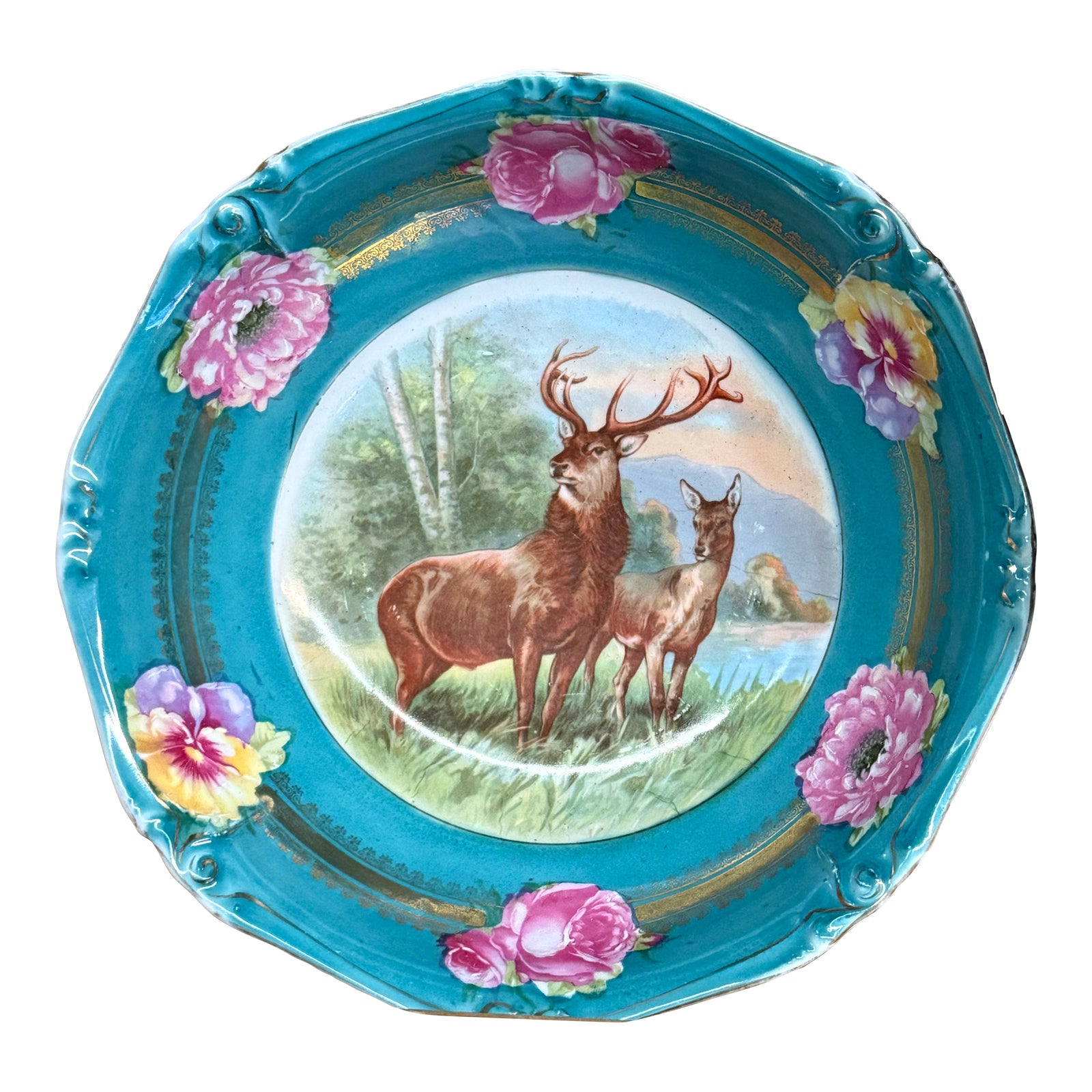Late 19th Century Fabulous Antique Royal Vienna Deer Dish. 9.5” Wide ...