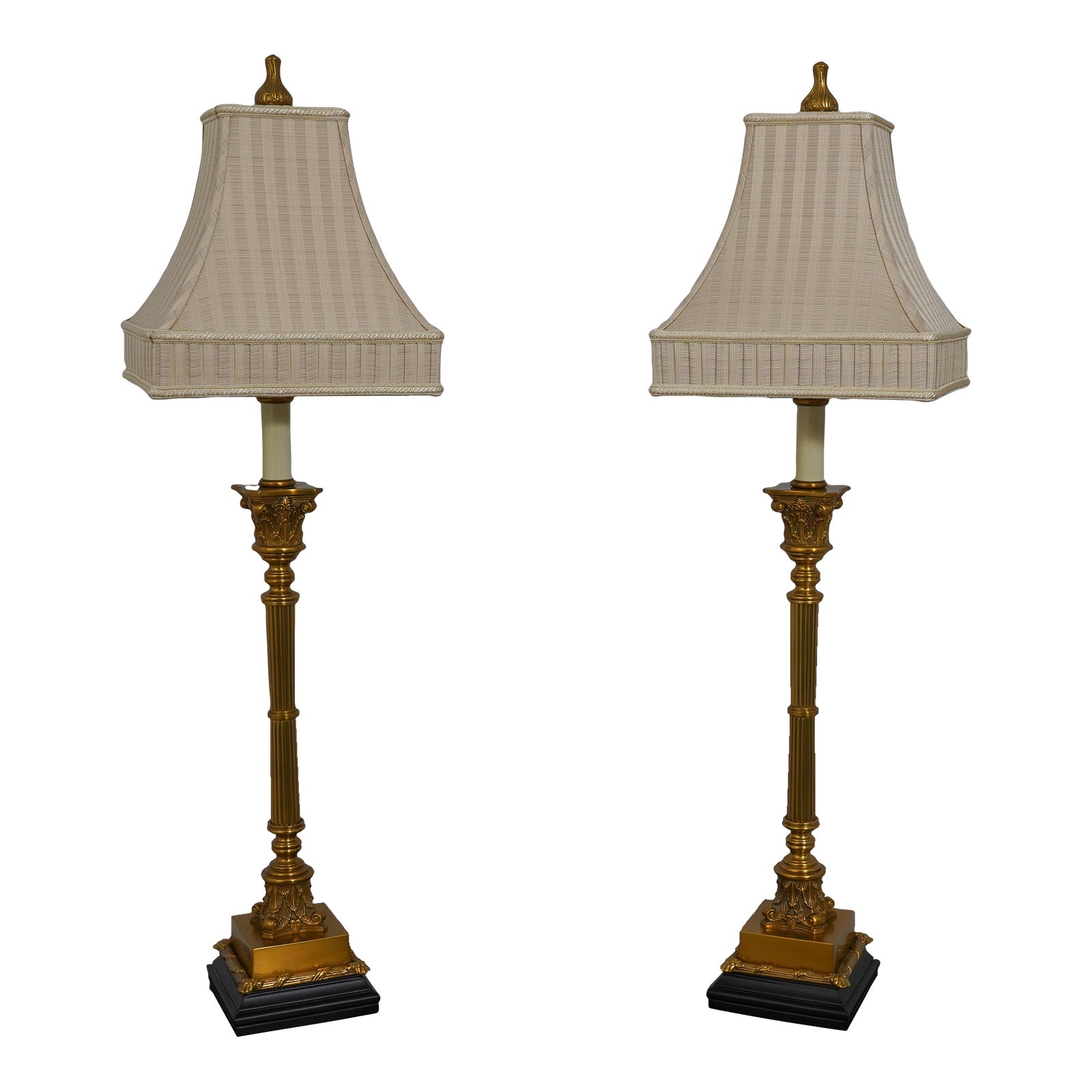Pair Chelsea House Brass Neoclassical Table Lamps | Chairish