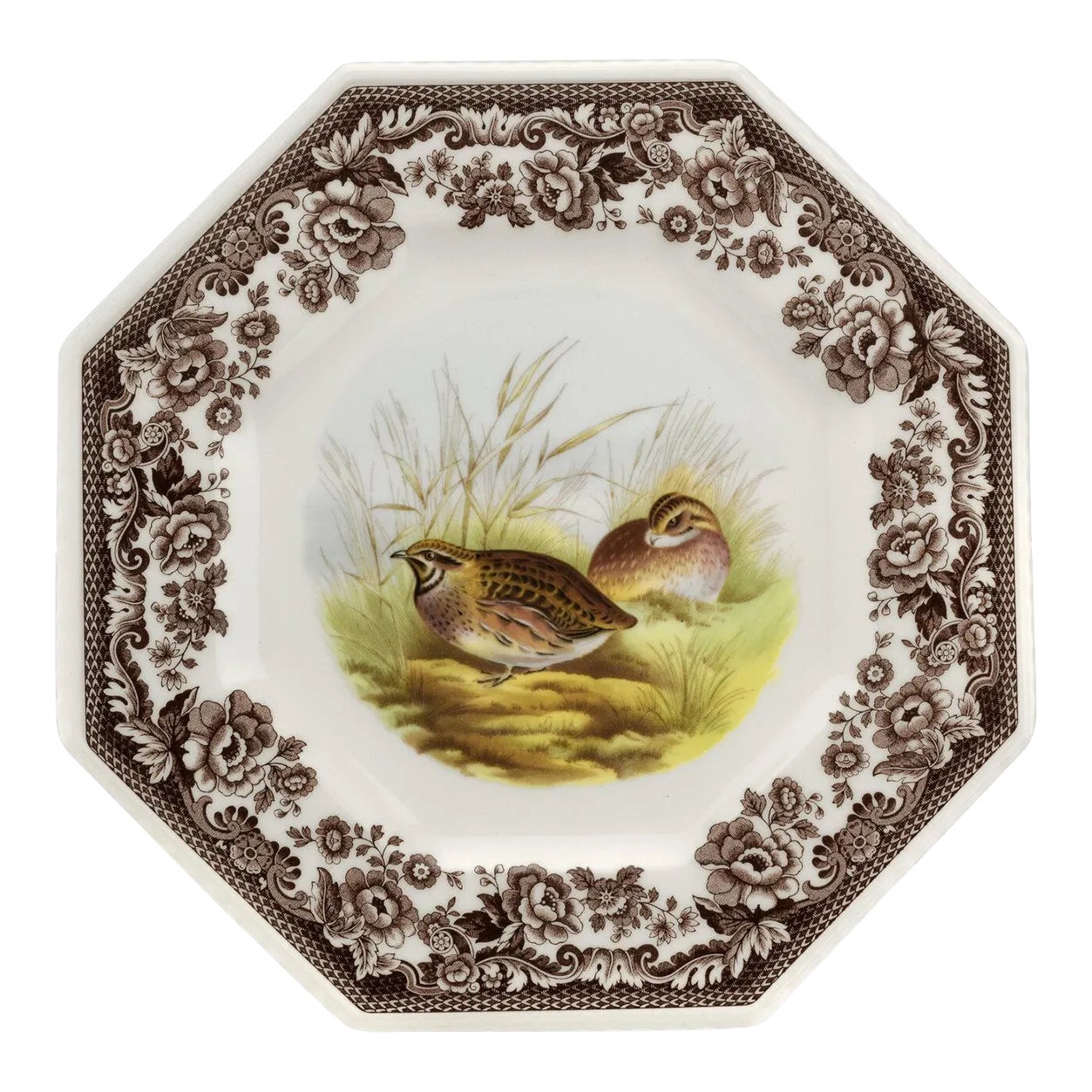 Spode Woodland Octagonal Plate 9.5", Quail | Chairish