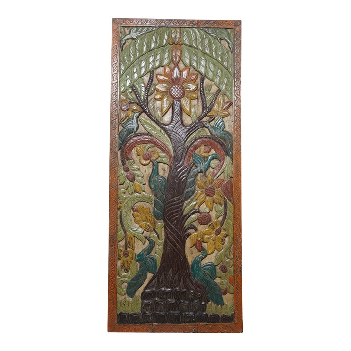 Vintage Hand-Carved Tree of Life Door Panel – Colorful Spiritual Wall ...