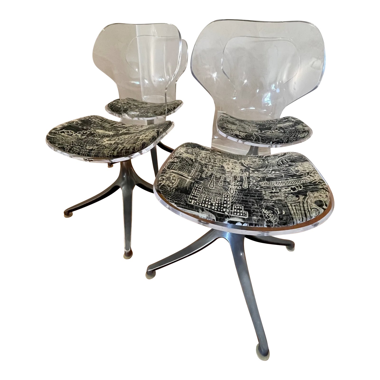 Mid Century Modern Lucite Swivel Chairs- Set of 4 | Chairish