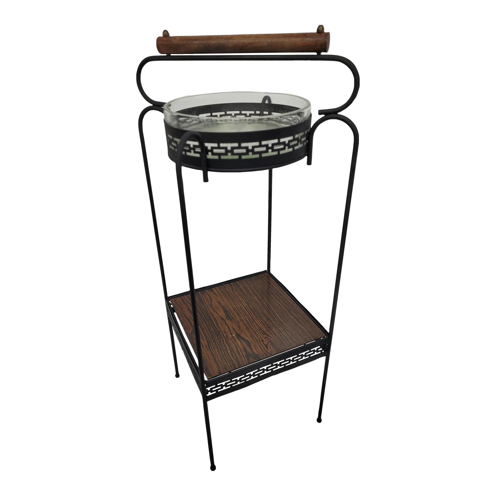 Mid Century Standing Ashtray Smoking Stand Plant Shelf Glass Metal ...