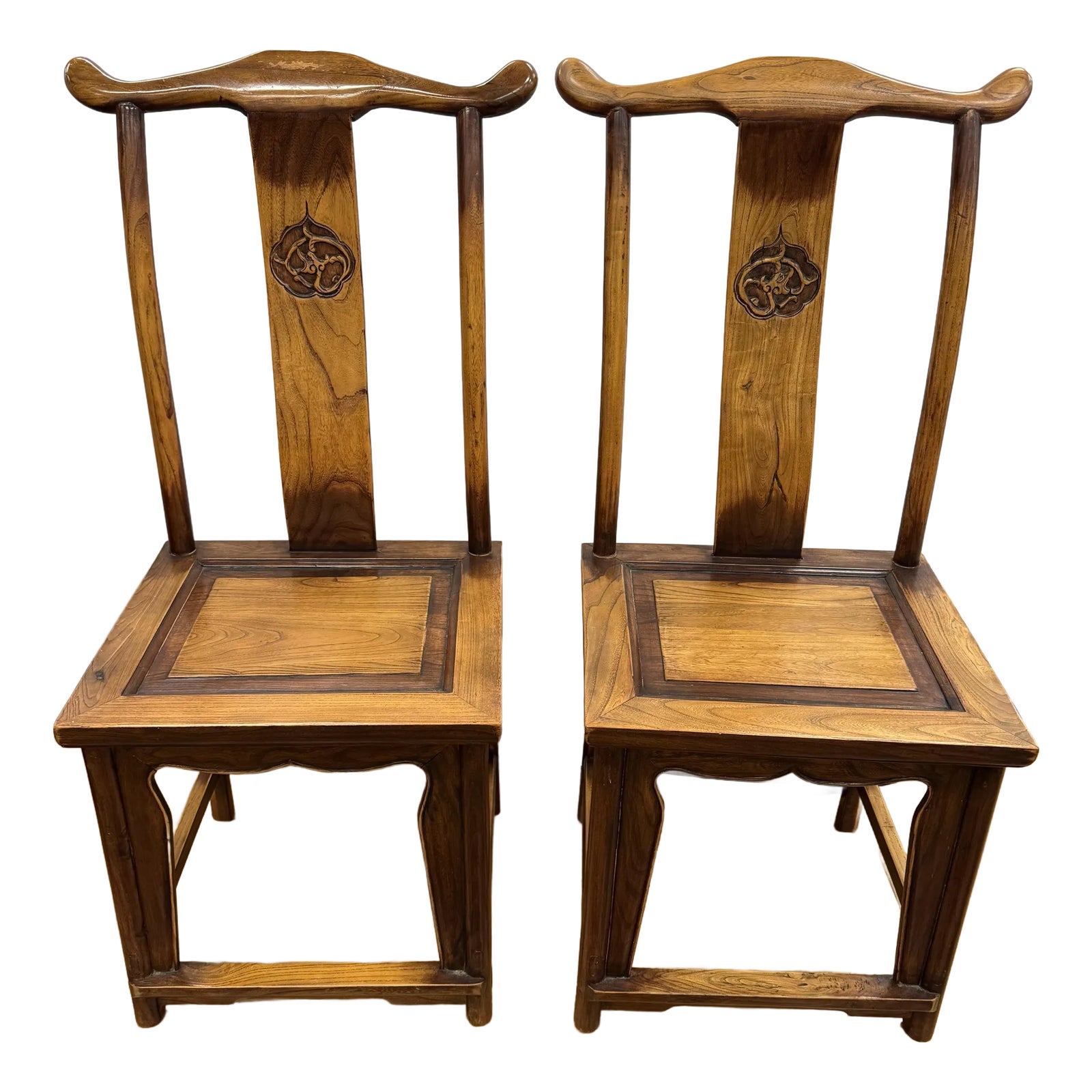 Pair of Asian Chinese Carved Hardwood Chairs | Chairish