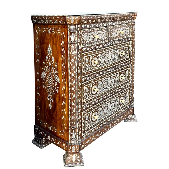 Late 19th Century Mother of Pearl Inlaid Dresser With Marble Top | Chairish