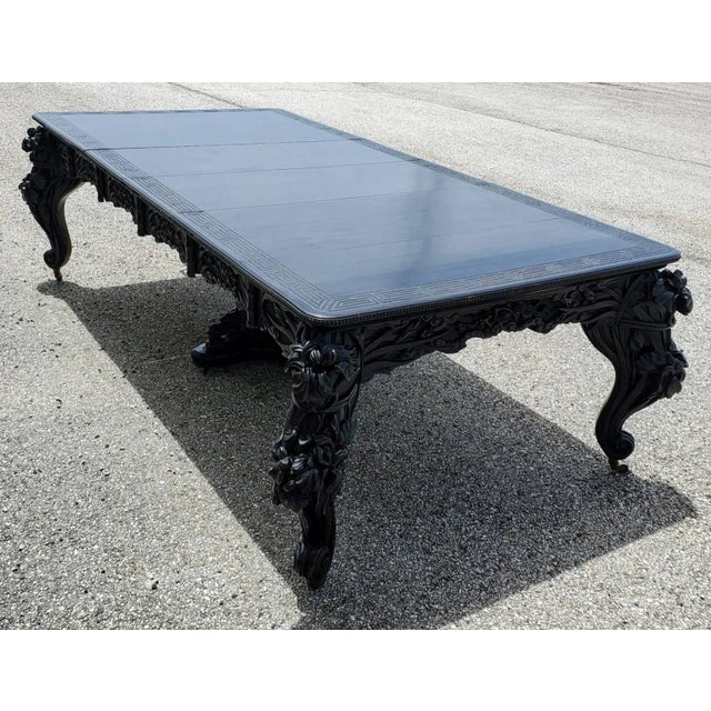 Meiji Period Dragon Carved Ebonized Extending Dining Table | Chairish