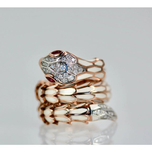 18k White Enamel Snake Expandable Ring Size 6.75 | Chairish
