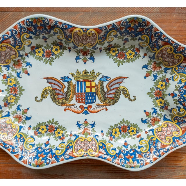 19th Century French Rouen Faience Delft Polychrome Majolica Tray With ...