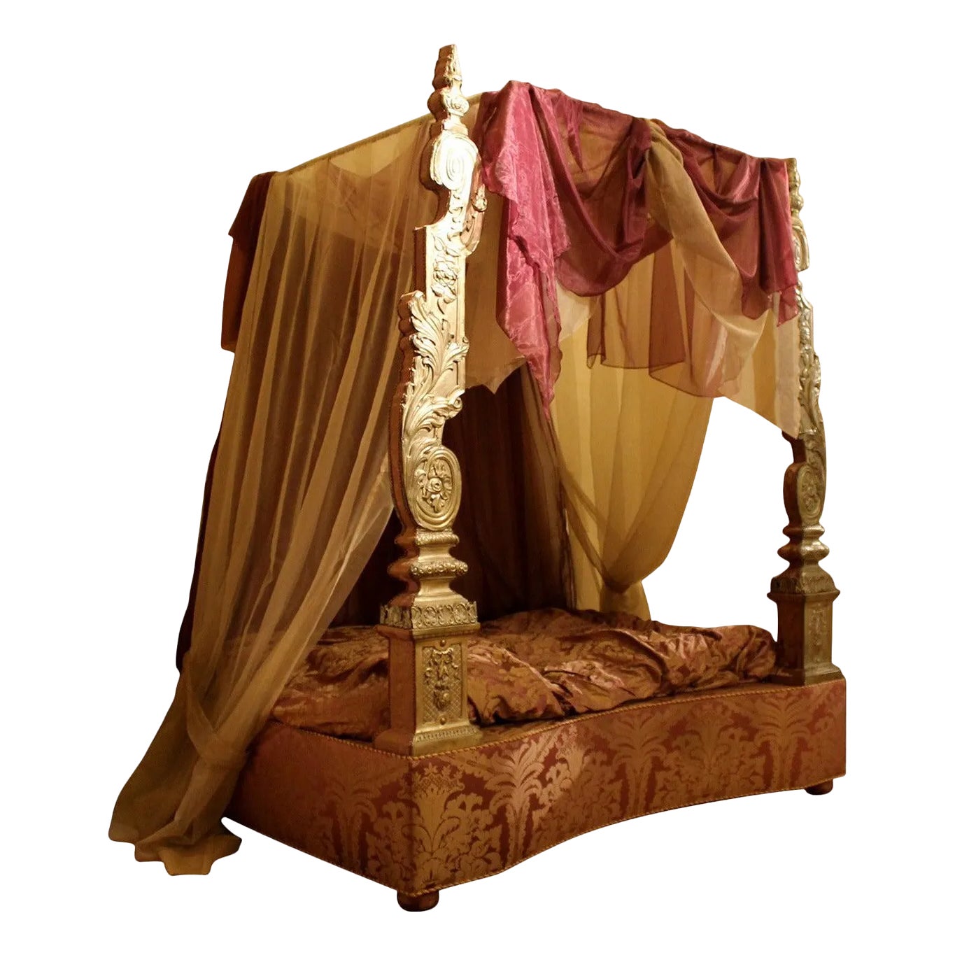 19th Century Italian Canopy Bed with Silver Friezes and Upholstered ...