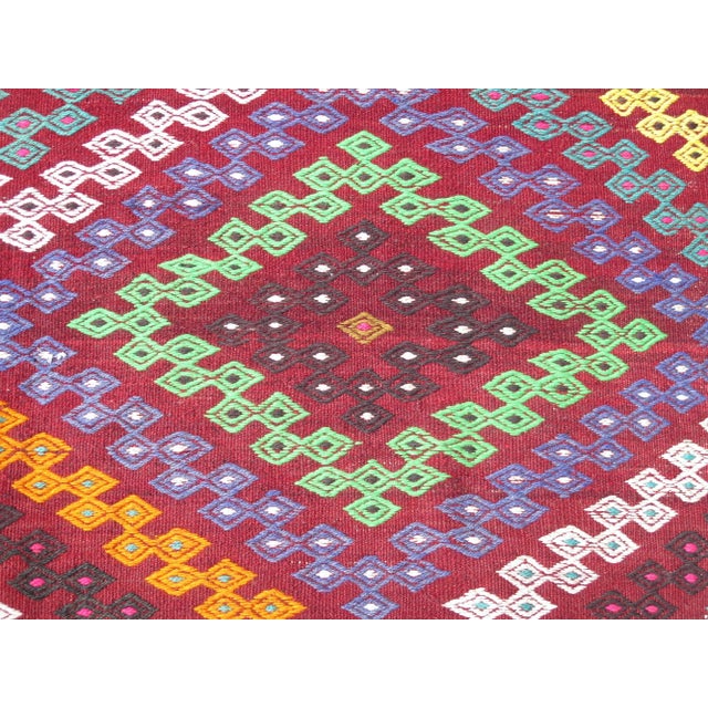 Mid 20th Century 60s Bright Colors Turkish Embroidered Boho Kilim Area ...