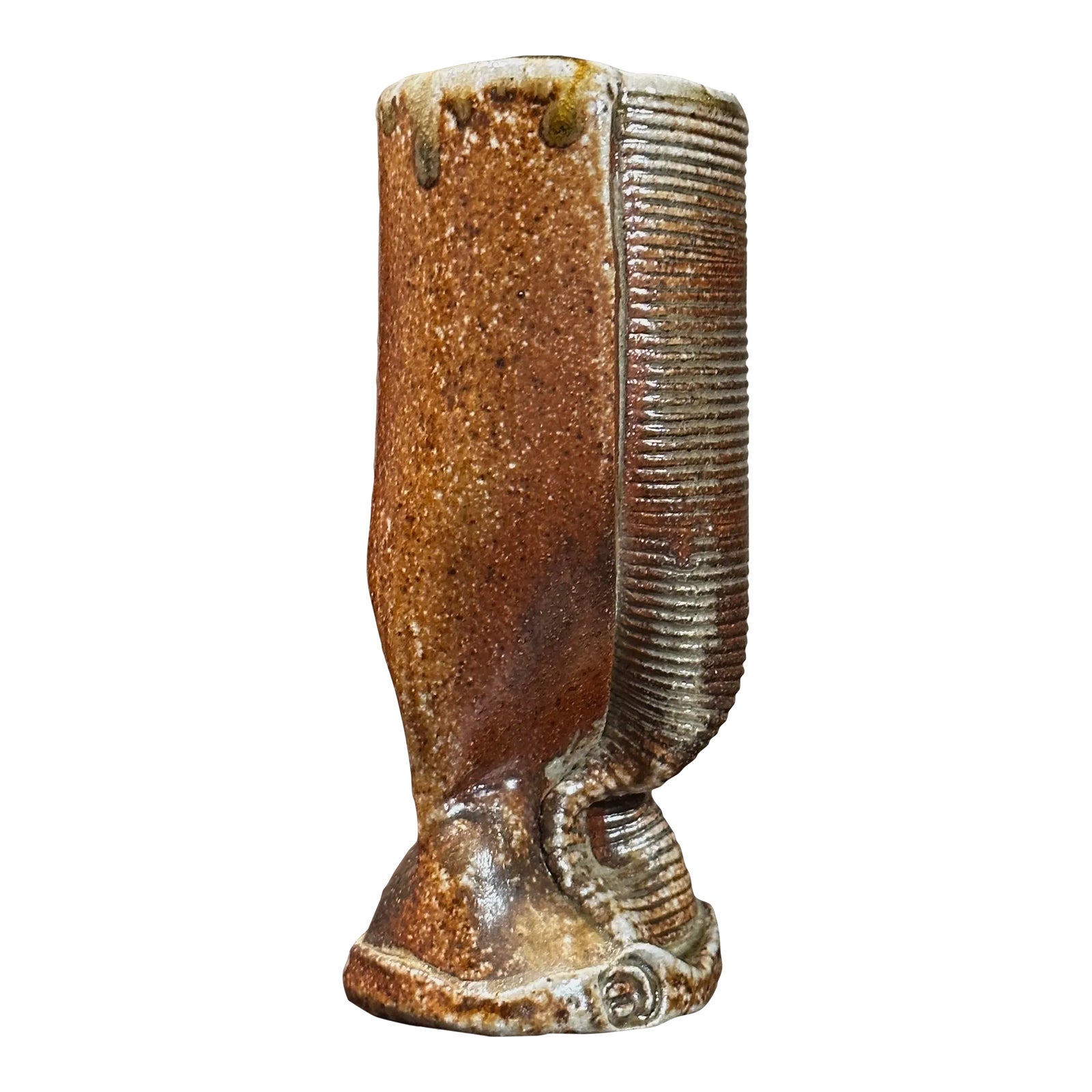 Vintage Japanese Raku Sgraffito Bud Vase, Signed | Chairish