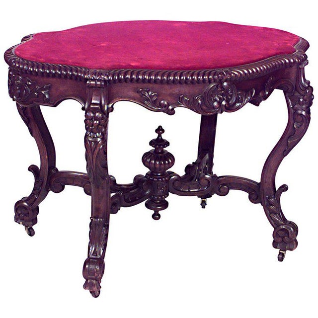 American Victorian Red Velvet End Table | Chairish