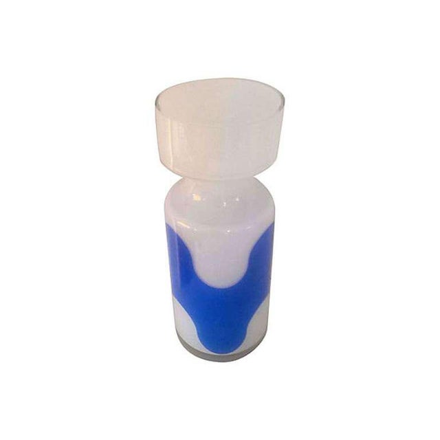 Raymor White & Blue Cased Glass Vase | Chairish