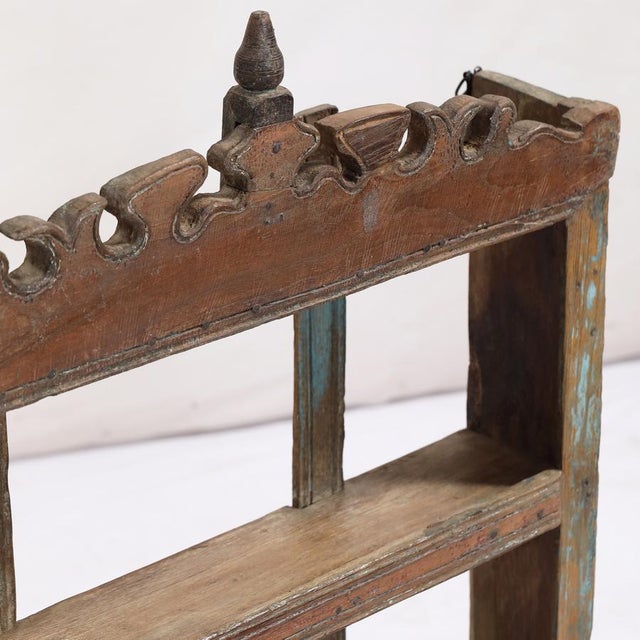 Vintage Indian Painted Teakwood Hanging Shelf | Chairish