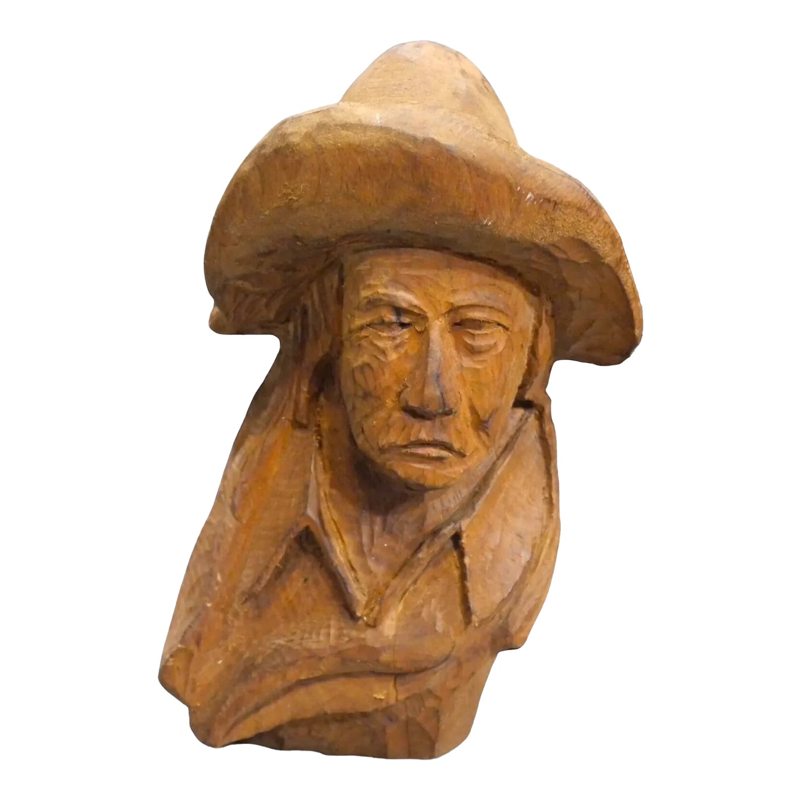 Vintage American Wild Bill Hickock Folk Art Bust Wood Carving (20th ...
