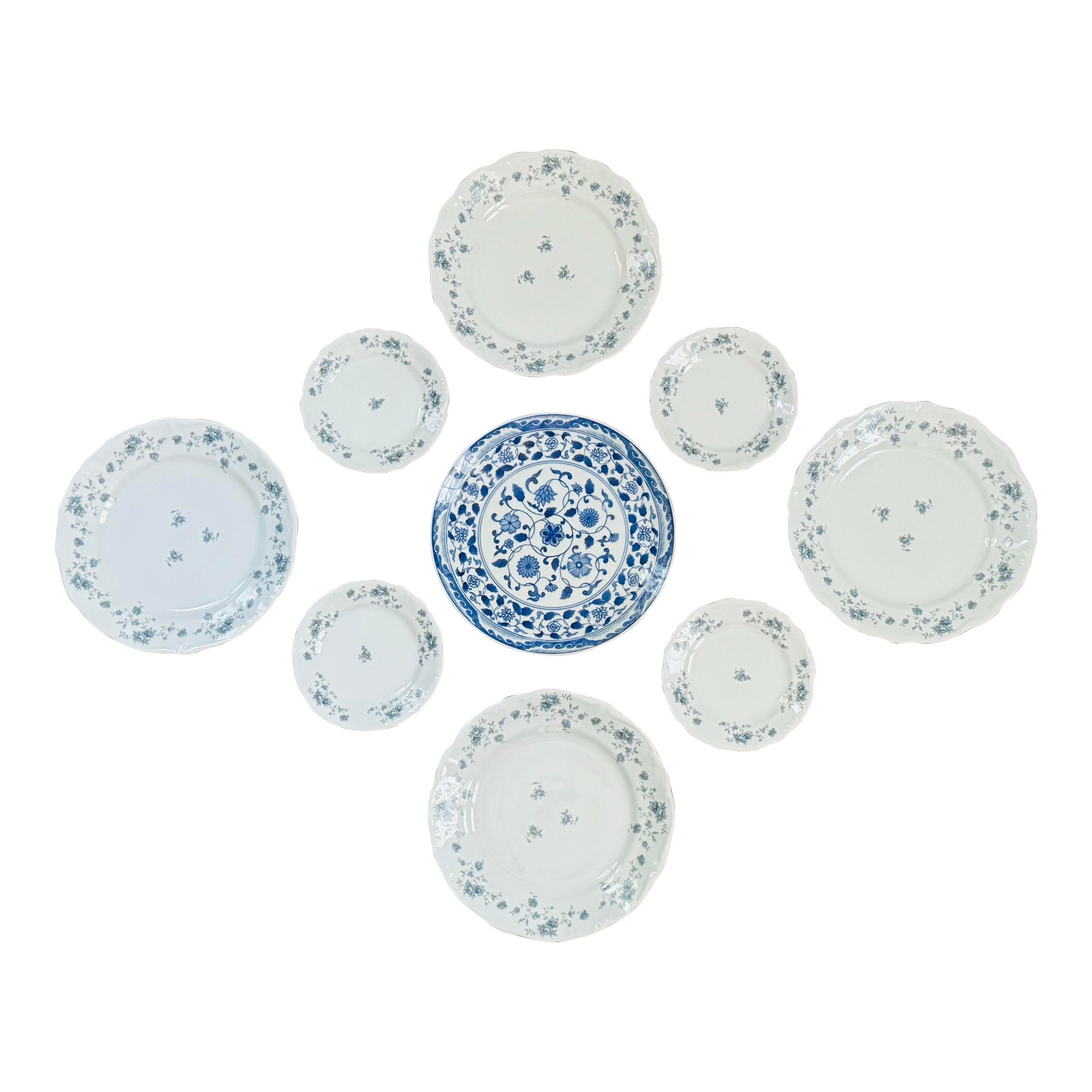 Vintage Blue and White Plate Wall Arrangement or Grouping - Set 9 ...