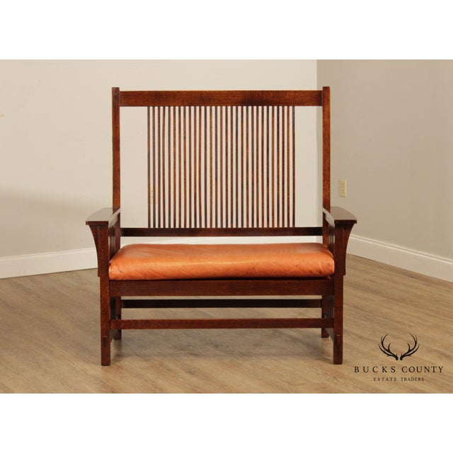 Stickley Mission Collection Oak Spindle Settee | Chairish
