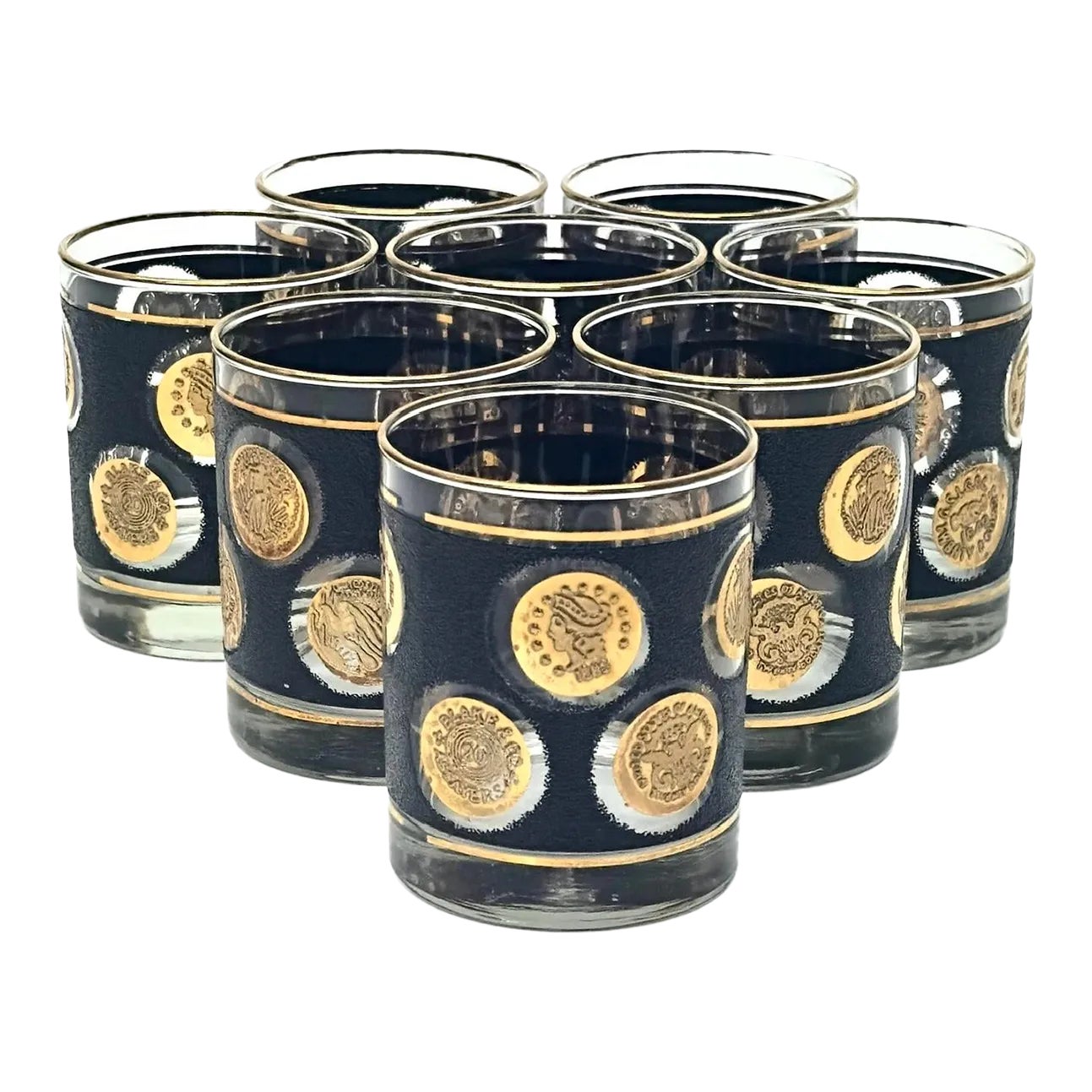 Mid-Century Black and Gold Lowball Glasses by Libbey Glass Co. - Set of ...