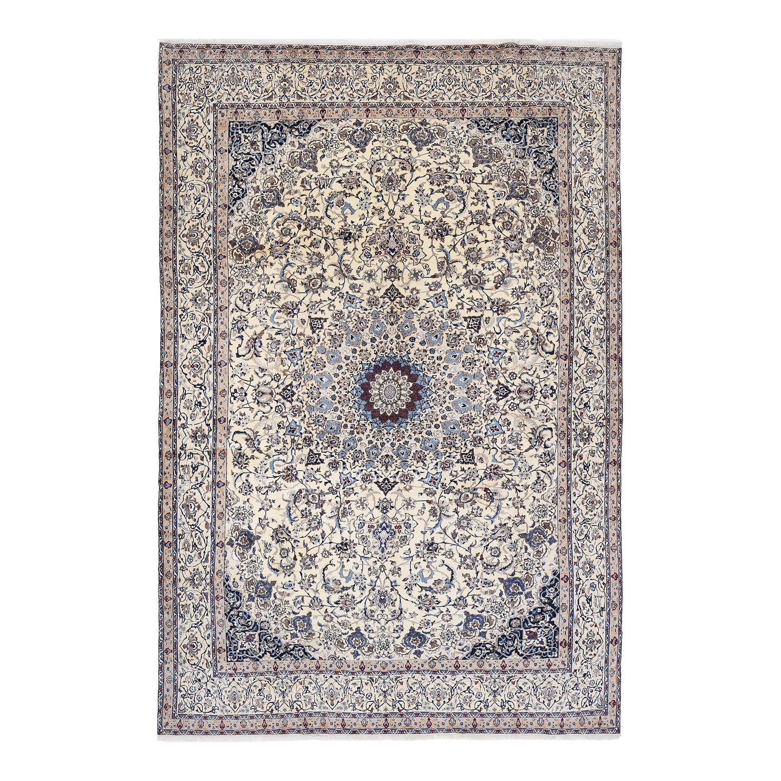 Pasargad Ivory Persian Nain Silk & Wool Rug | Chairish