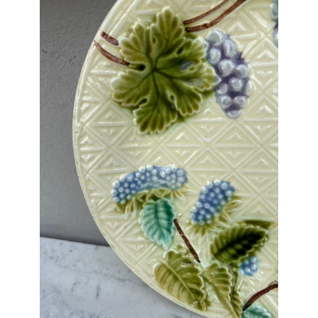 Majolica Grapes & Cherries Plate Salins Circa 1890 | Chairish