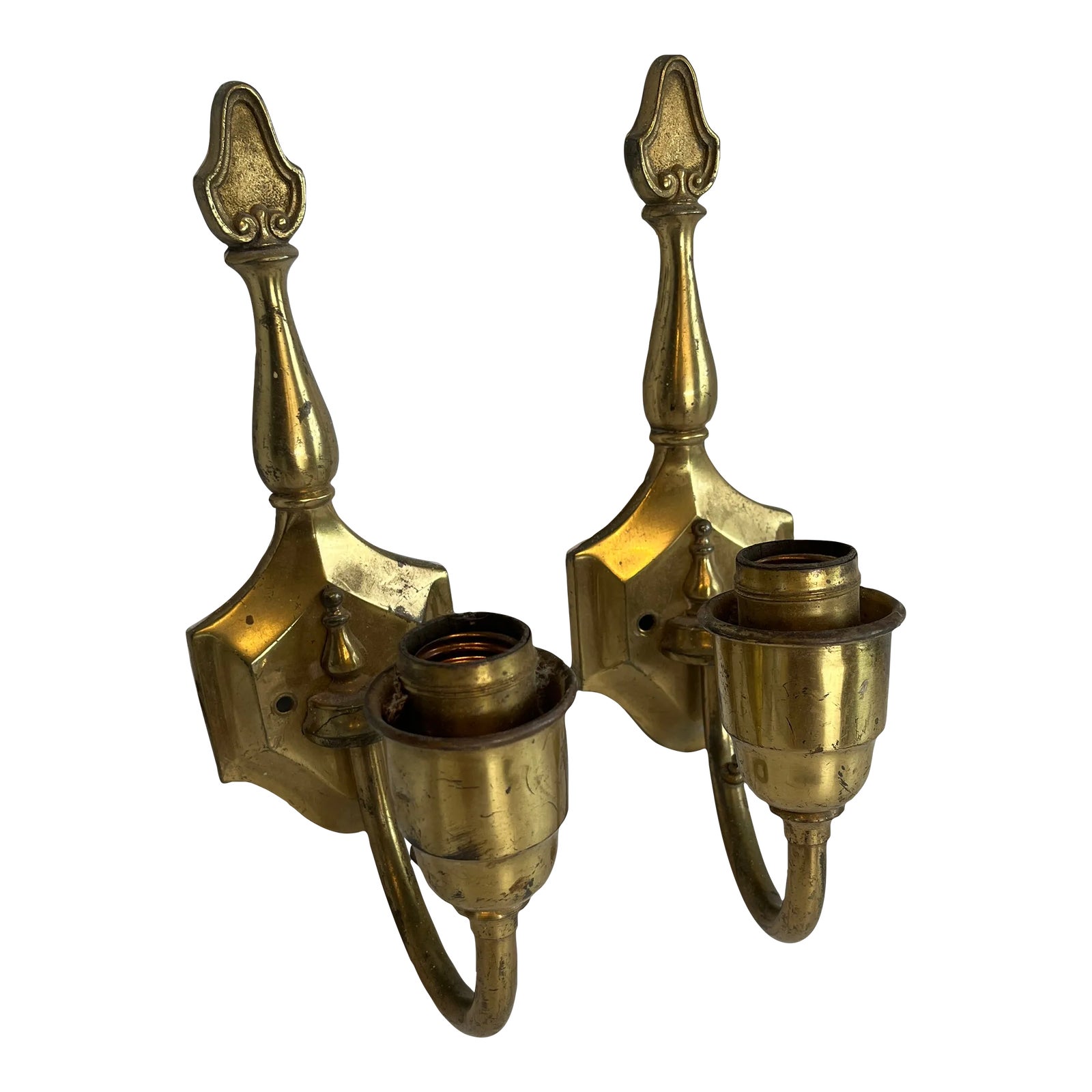 Set of 2 Antique Brass Colonial Wired Sconces | Chairish