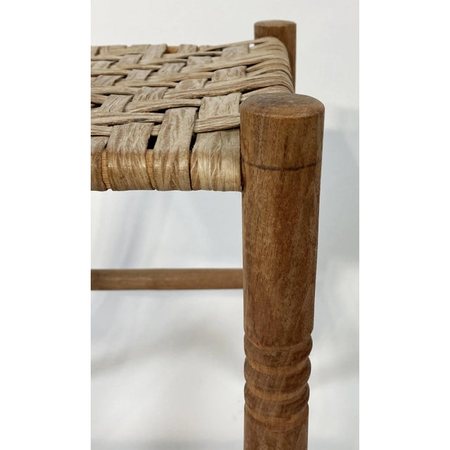 Antique Woven Top Turned Wood Stool | Chairish