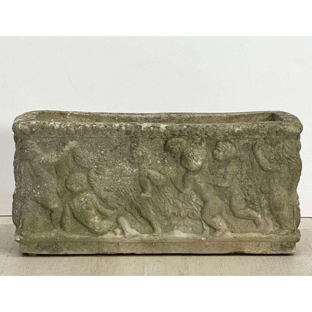 English Garden Stone Trough or Planter With Cherub Relief | Chairish
