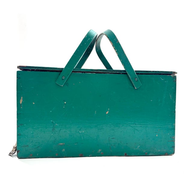 Vintage Large Green Box With Handles Wood Storage Box Basket Cooler or ...