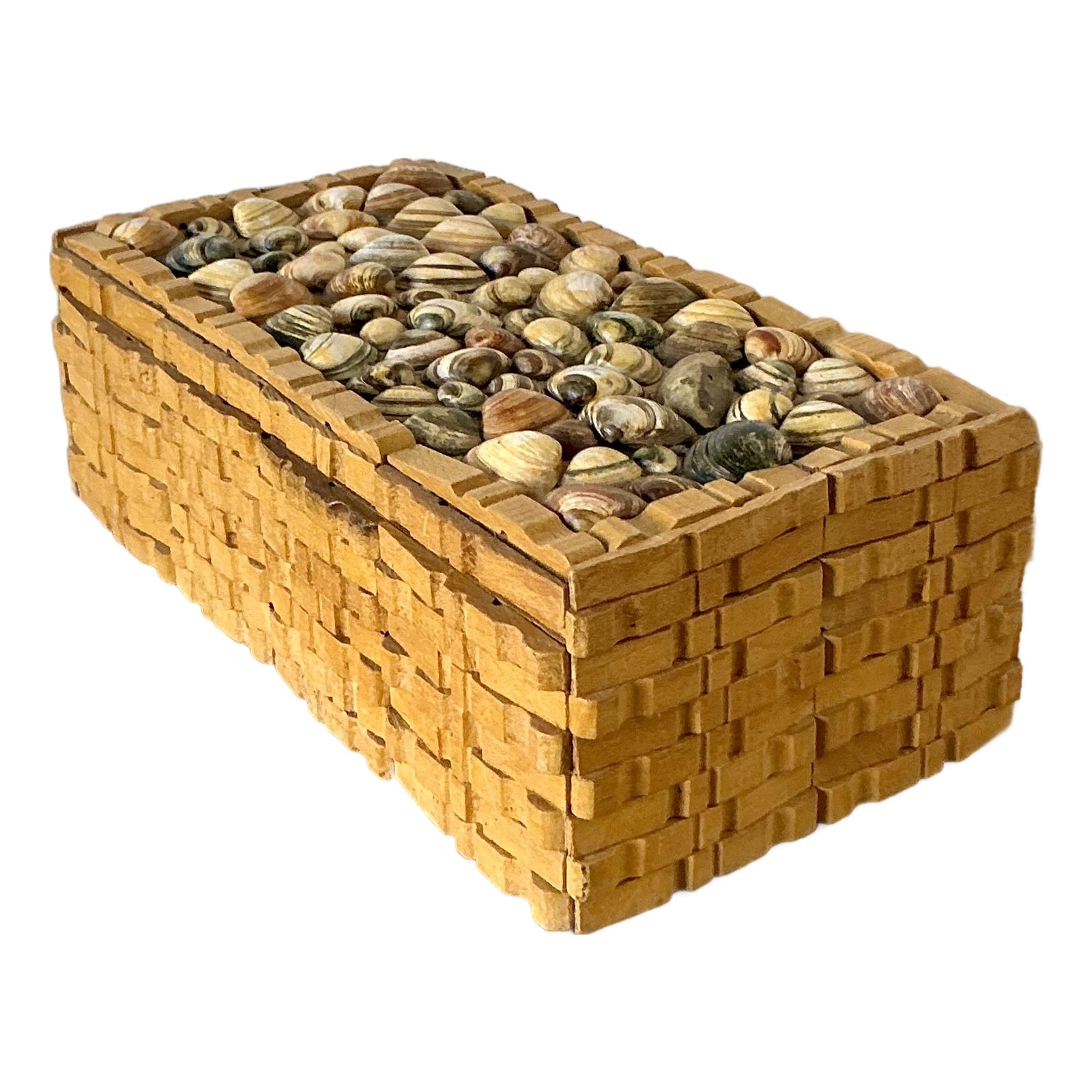 Vintage Boho Shell Encrusted Wood Box | Chairish