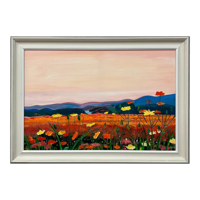 Angela Wakefield Warm Spanish Sunset Landscape with Wild Flowers by ...