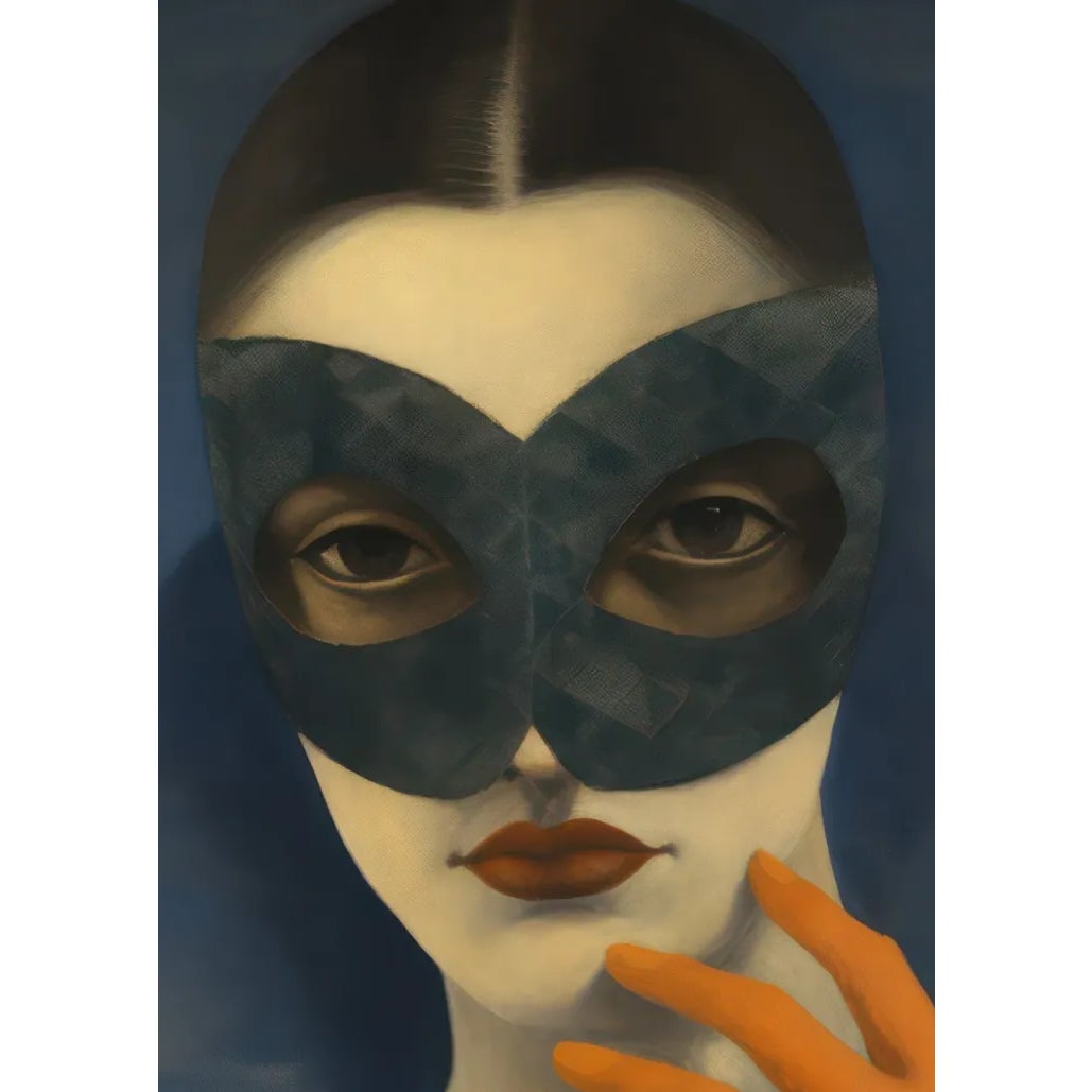 Veiled Gaze - Female Masquerade in Blue and Orange 9x12 Giclee Art ...