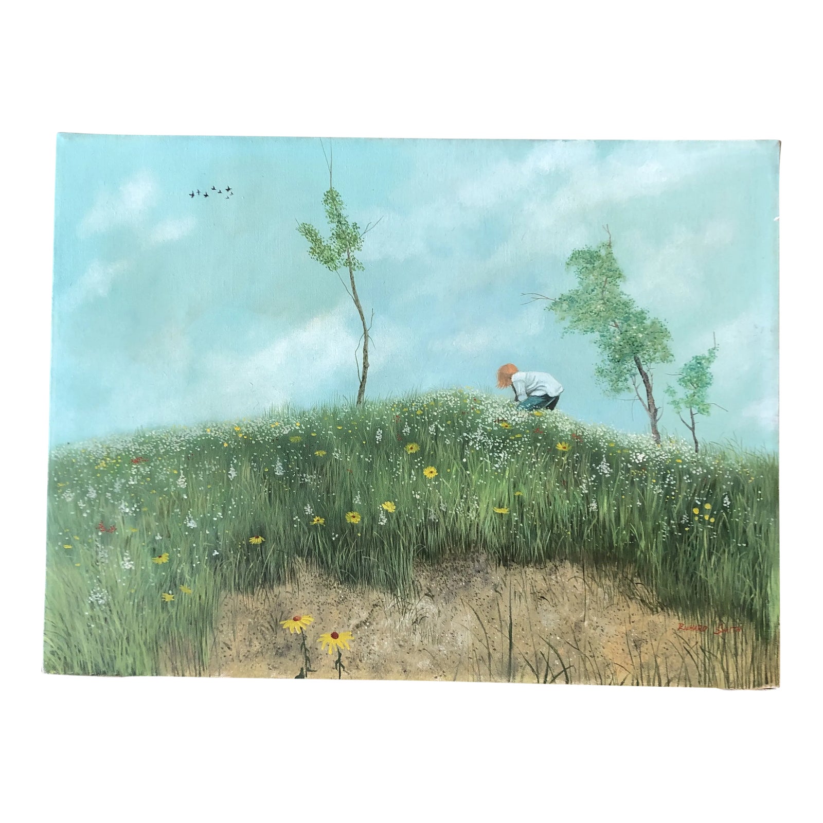 Original Vintage Richard Smith Landscape Painting With Girl in Dailey ...