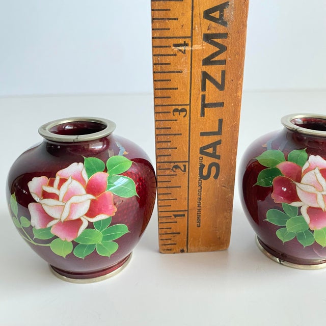 Vintage Japanese Akasuke Ginbari Cloissone Petite Vases Pigeon Blood ...