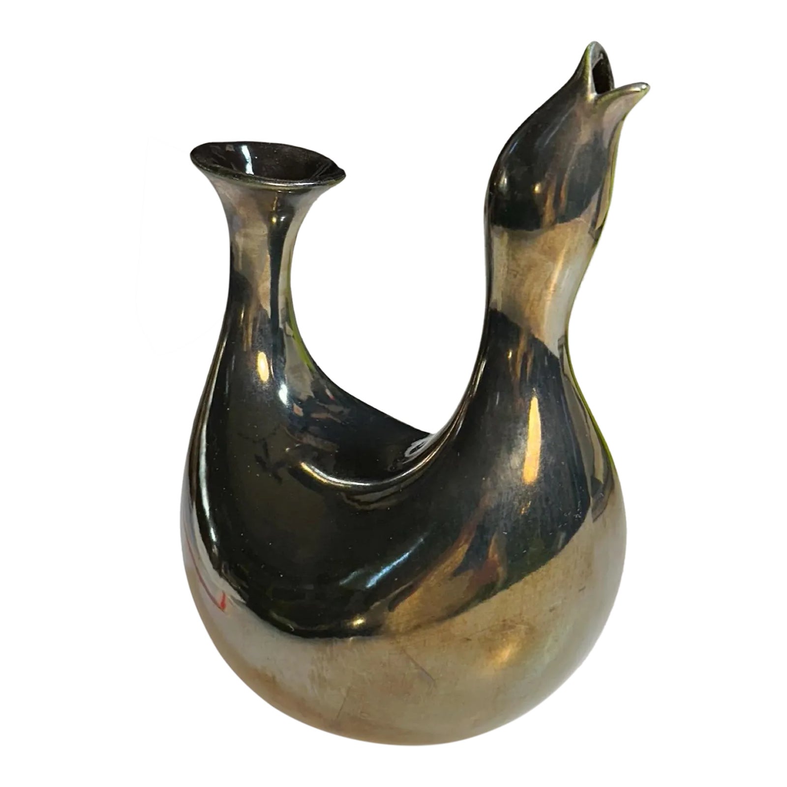 1990s Eva Zeisel Earthenware Bird Pitcher With Gunmetal Glaze | Chairish