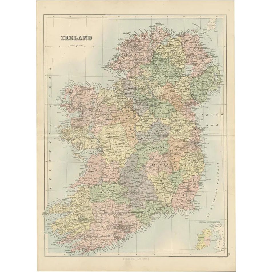 Antique Ireland Map with County Divisions, 1884 | Chairish