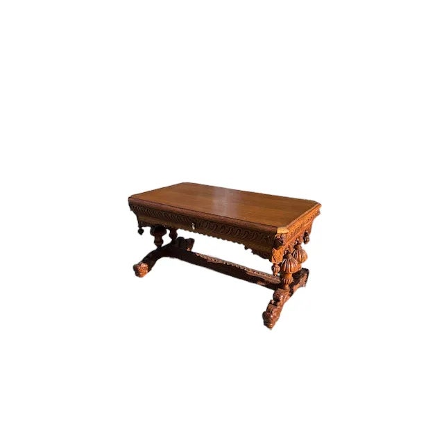 19th Century French Carved Oak Dolphin Library Table | Chairish