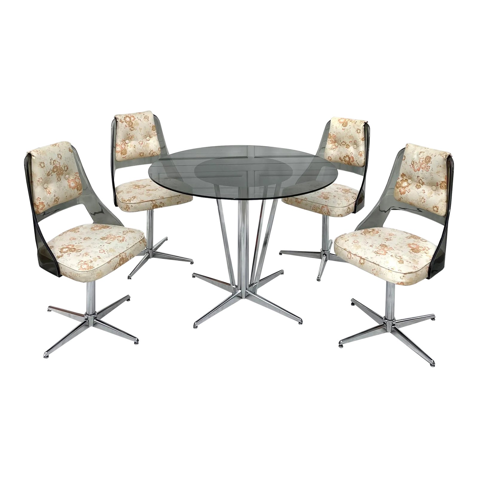 MCM Smoky Glass, Lucite and Chrome Dining Table Set | Chairish