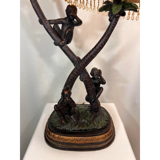 Vintage Three Wise Monkeys on Crossed Palm Tree Table Lamp With Leopard ...