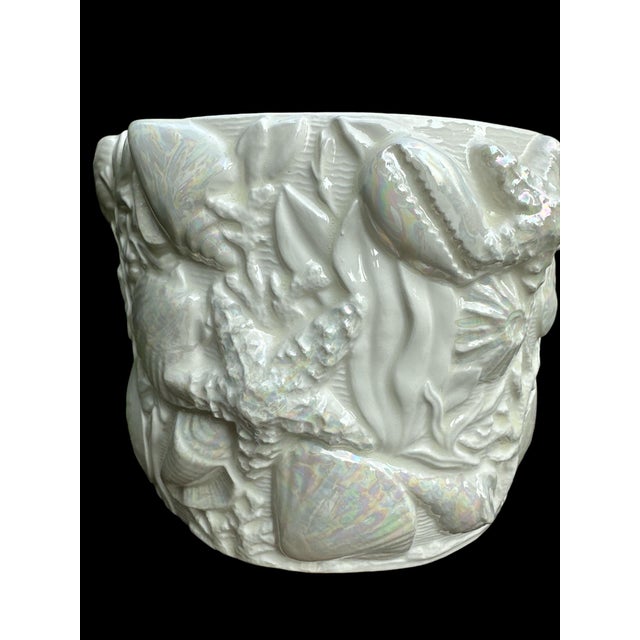 Vintage Italian Grotto Style Sea Shell White Iridescent Glazed Planter ...